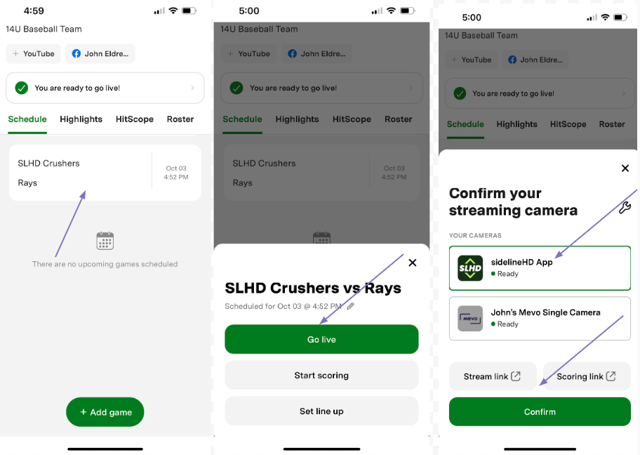Streaming with sidelineHD App – sidelineHD